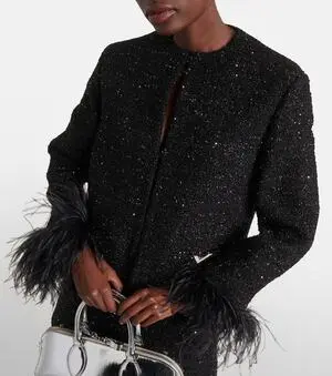 Valentino Garavani Feather-trimmed Tweed Jacket