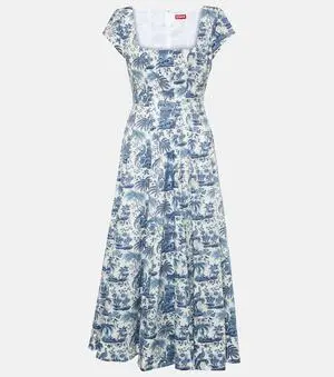 Staud Wells Floral Cotton Midi Dress - Blue