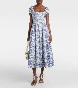 Staud Wells Floral Cotton Midi Dress - Blue