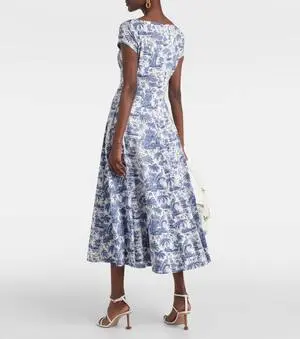 Staud Wells Floral Cotton Midi Dress - Blue