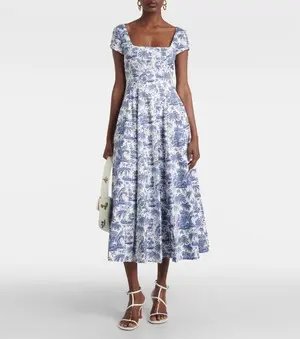 Staud Wells Floral Cotton Midi Dress - Blue