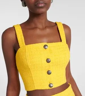 Alessandra Rich Embellished Tweed Crop Top - Yellow