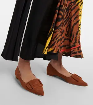 Manolo Blahnik Maysale Suede Ballet Flats - Brown