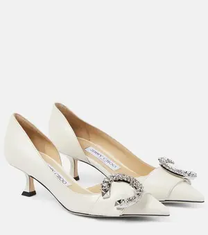 JIMMY CHOO Melva 50 Embellished Leather Pumps - White