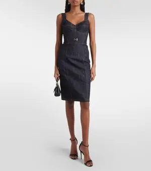Dolce & Gabbana Logo Embroidered Denim Midi Dress