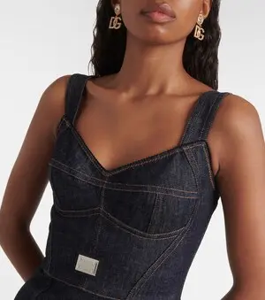 Dolce & Gabbana Logo Embroidered Denim Midi Dress