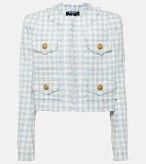 Balmain Checked Cotton-blend Tweed Jacket - Blue