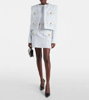 Balmain Checked Cotton-blend Tweed Jacket - Blue
