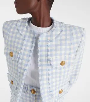 Balmain Checked Cotton-blend Tweed Jacket - Blue