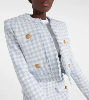 Balmain Checked Cotton-blend Tweed Jacket - Blue