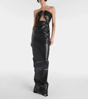 Rick Owens Prong Cutout Coated Denim Gown - Black