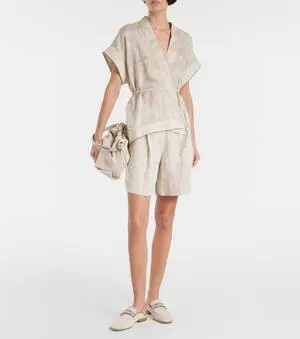 Brunello Cucinelli Linen Wrap Top - Beige
