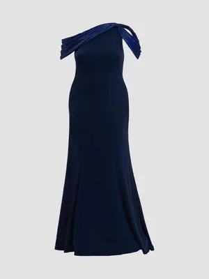 Tadashi Shoji Crepe & Taffeta Off-the-shoulder Gown - Navy
