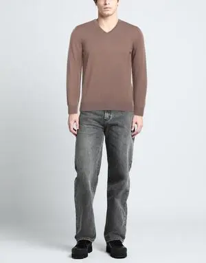 CRUCIANI Solid Wool V-neck Sweater - Beige