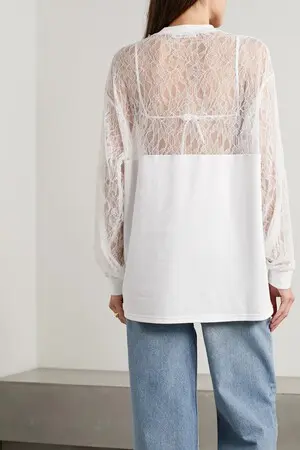 INTERIOR The Bobbi Cotton-jersey And Lace Top