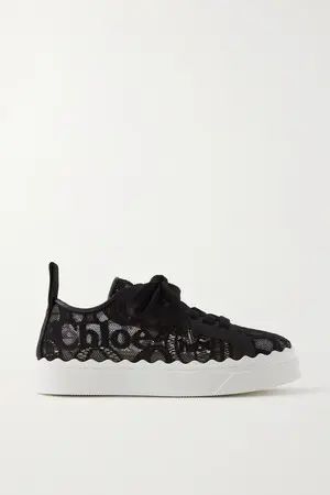 Chloé Lauren Lace And Leather Sneakers - Black