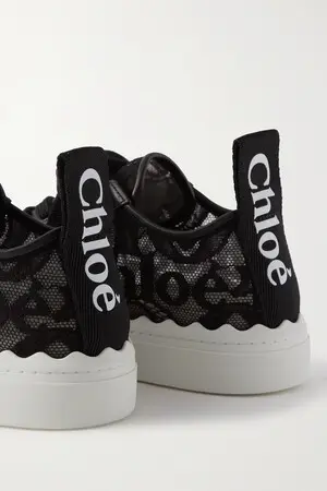 Chloé Lauren Lace And Leather Sneakers - Black