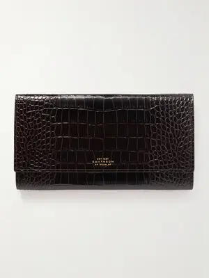 Smythson Marshall Croc-effect Leather Travel Wallet - Black