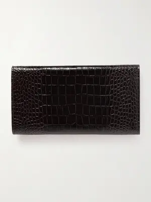 Smythson Marshall Croc-effect Leather Travel Wallet - Black