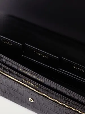 Smythson Marshall Croc-effect Leather Travel Wallet - Black