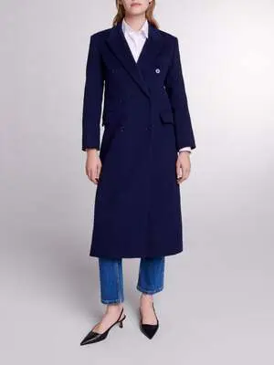 Maje Double-breasted Wool Blend Long Coat - Navy