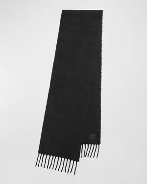 TOTEME Teddy Wool Scarf With Leather Logo Patch Black 001