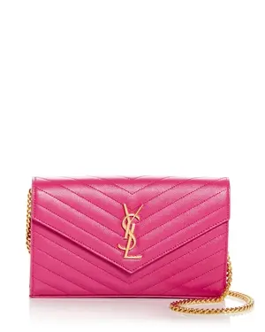 Saint Laurent Classic Cassandre Chain Wallet Fuchsia Grain/gold