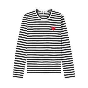 Play Comme Des Garcon Heart Logo Striped Long-sleeve T-shirt - Black