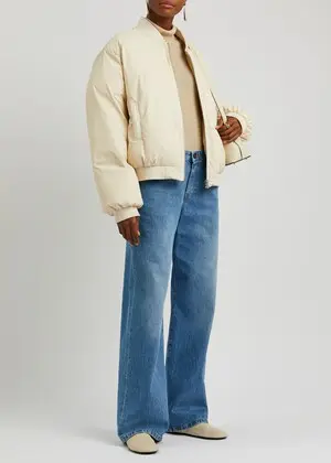 MEOTINE Sol Faux Leather Bomber Jacket - Cream