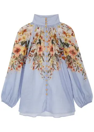 Zimmermann Lexi Floral-print Ramie Blouse