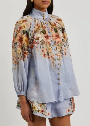 Zimmermann Lexi Floral-print Ramie Blouse