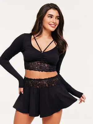 Victoria's Secret Adore Me Madelynne Long Sleeve Top + Short Sleep Set - Black