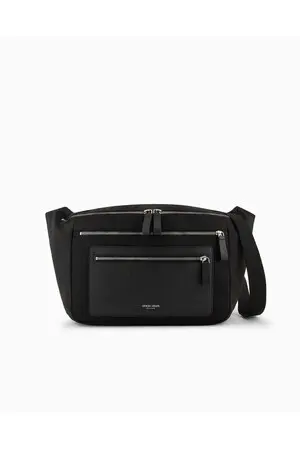 Giorgio Armani Asv Nylon And Pebbled Leather Large Crossbody Bag - Black