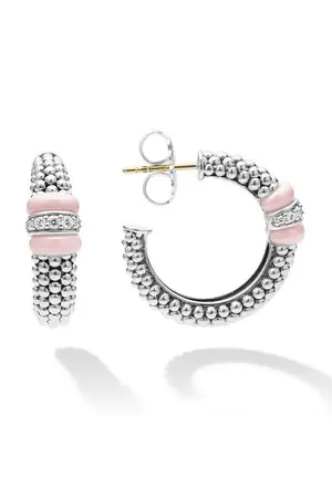 Lagos Caviar Ceramic & Sterling Silver Diamond Hoop Earrings - Pink