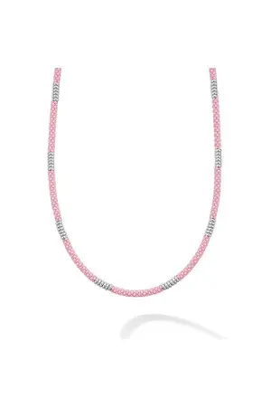 Lagos LAGOS Caviar Silver Station Ceramic Beaded Necklace, 3mm Pink