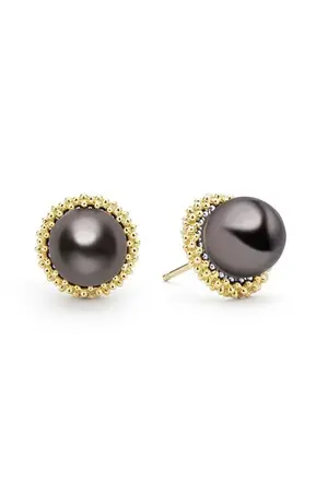 Lagos Luna Tahitian Black Pearl Stud Earrings - Gold