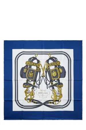 Hermès Blue & White 'brides De Gala' Silk Scarf 90 Blue