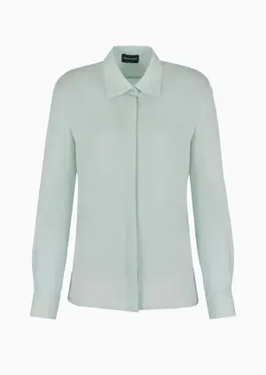 Giorgio Armani Classic Shirt In Organic Silk Azure