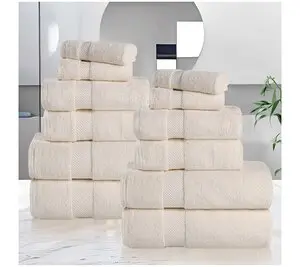 SUPERIOR Zero Twist Cotton Solid 12 Piece Towel Set - One-color