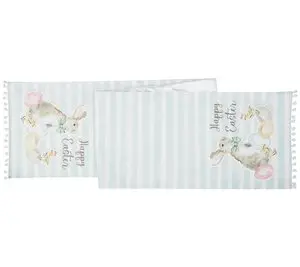 VALERIE PARR HILL Happy Easter Blue Stripe Table Runner Valerie - One-color
