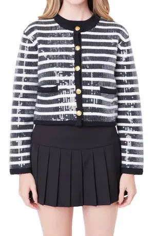 English Factory Sequin Stripe Cardigan
