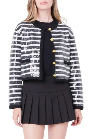 English Factory Sequin Stripe Cardigan