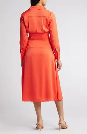 TAHARI ASL Long Sleeve Wrap Front Midi Shirt Dress
