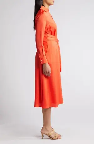 TAHARI ASL Long Sleeve Wrap Front Midi Shirt Dress