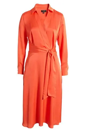 TAHARI ASL Long Sleeve Wrap Front Midi Shirt Dress