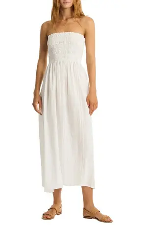 SEA LEVEL Heatwave Strapless Cotton Cover-up Dress - White