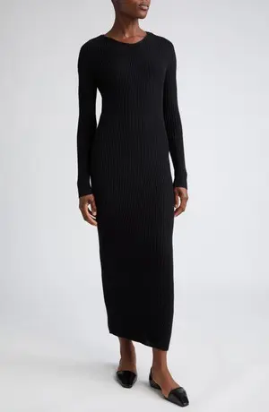 TOTEME Long Sleeve Merino Wool Blend Sweater Dress Black