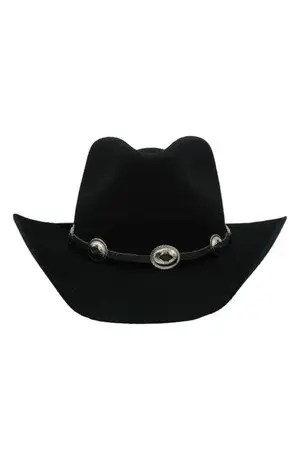 MODERN MONARCHIE Texan Buckle Trim Wool Cowboy Hat - Black