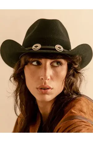 MODERN MONARCHIE Texan Buckle Trim Wool Cowboy Hat