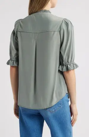 Wit & Wisdom Eyelet Accent Blouse - Deep Seagrass